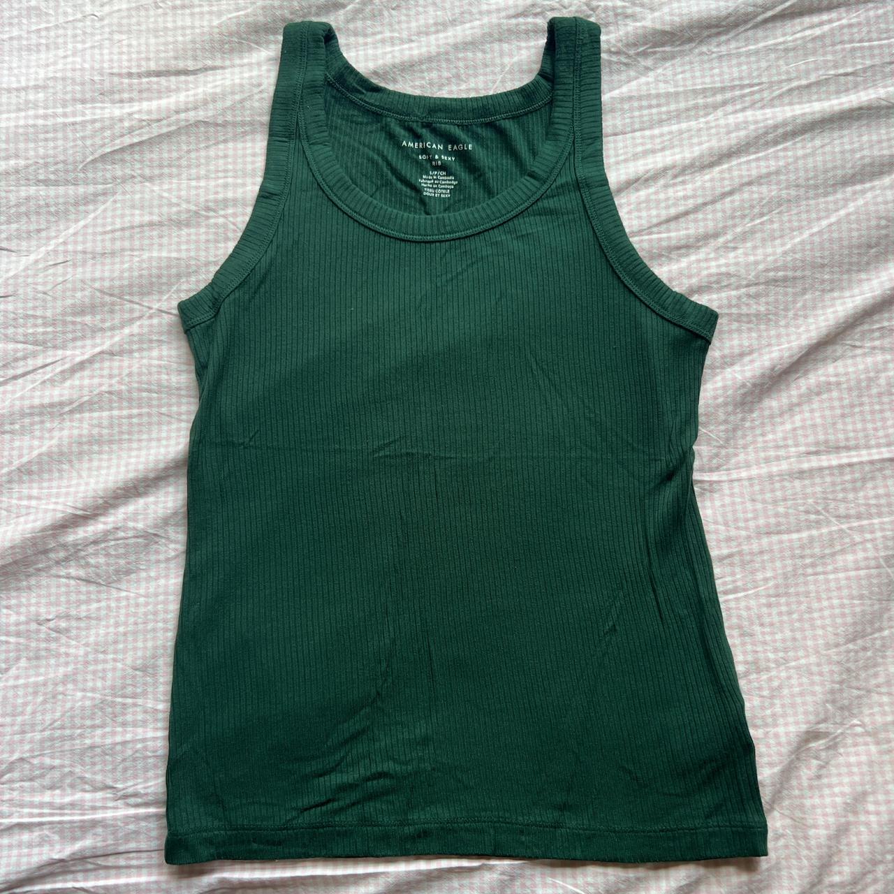 dark green ribbed tank top - Depop