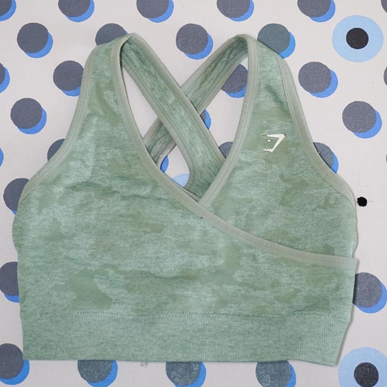 Gymshark Cross Chest Sports Bra Green Camo Preloved... - Depop