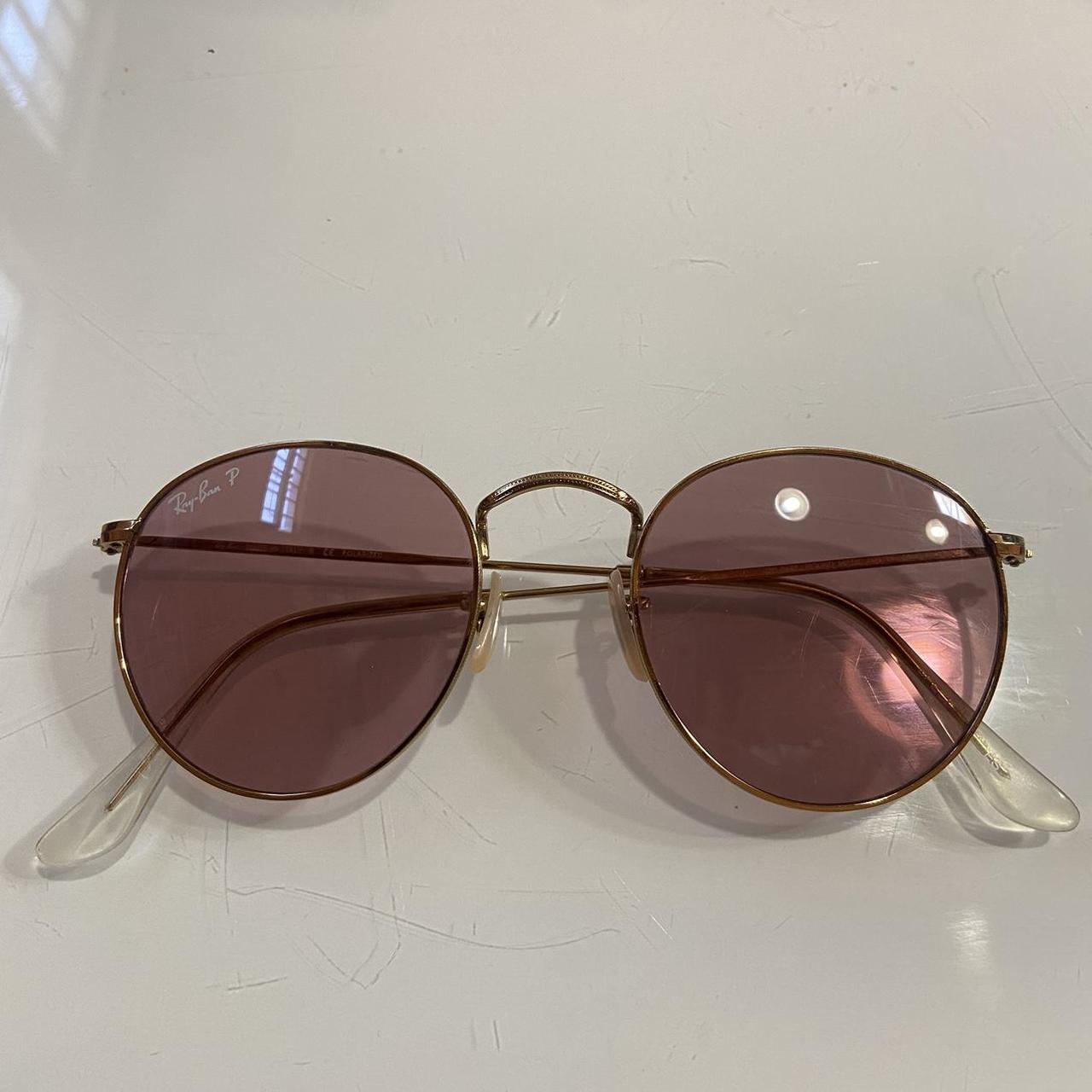Round metal ray-bans. Polarized lenses in blush/rose... - Depop