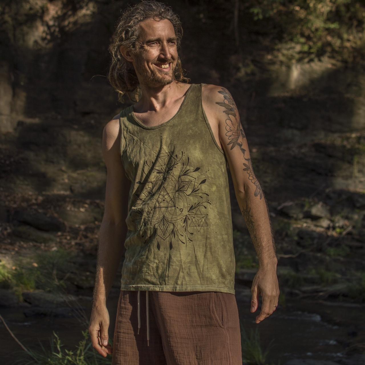 Unisex upcycled singlet, dyed and printed by Glitch... - Depop