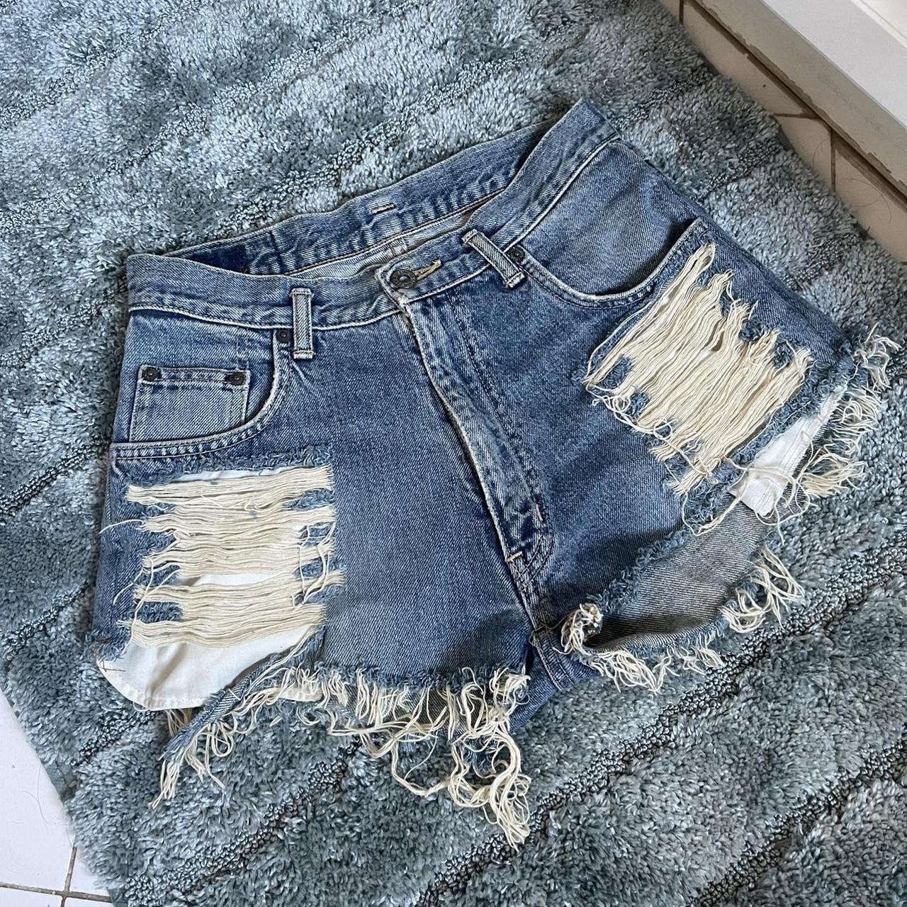 Jean (denim) shorts with rips. In perfect condition.... - Depop