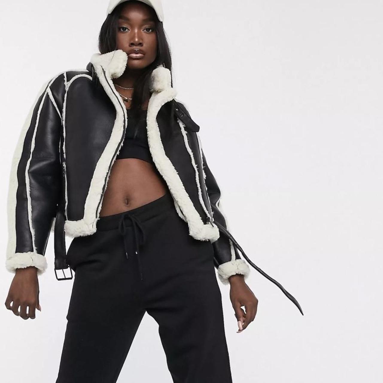 SELLING MISSGUIDED LEATHER AVIATOR JACKET size uk 12... - Depop