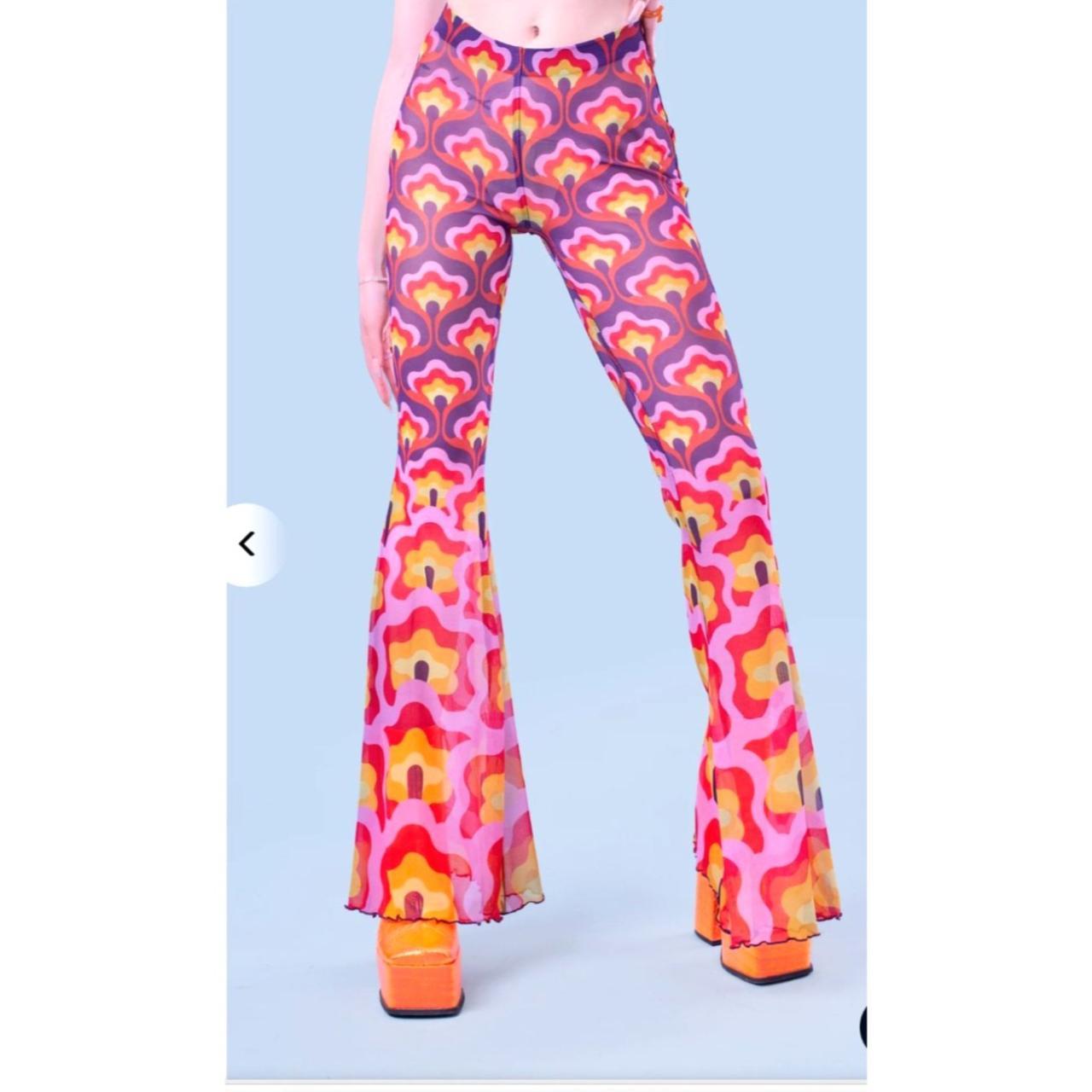 New Badinka Flower Power Violet Bell Bottom Pants ~... - Depop