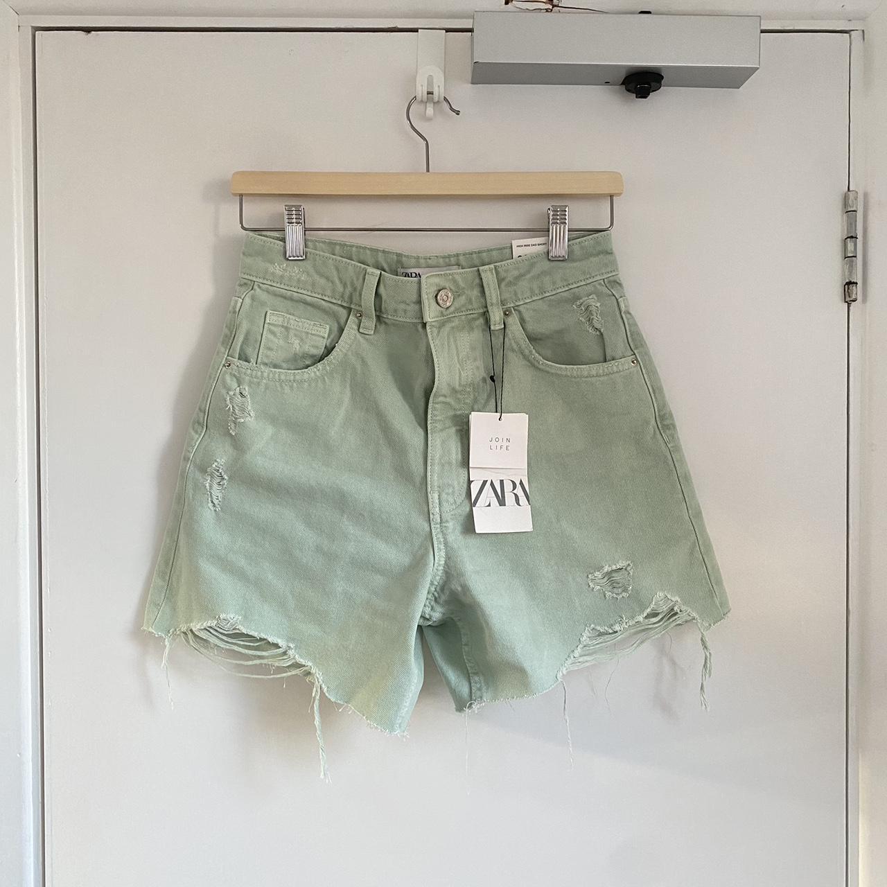 Zara denim shorts Size UK 6 Colour: Sage... - Depop