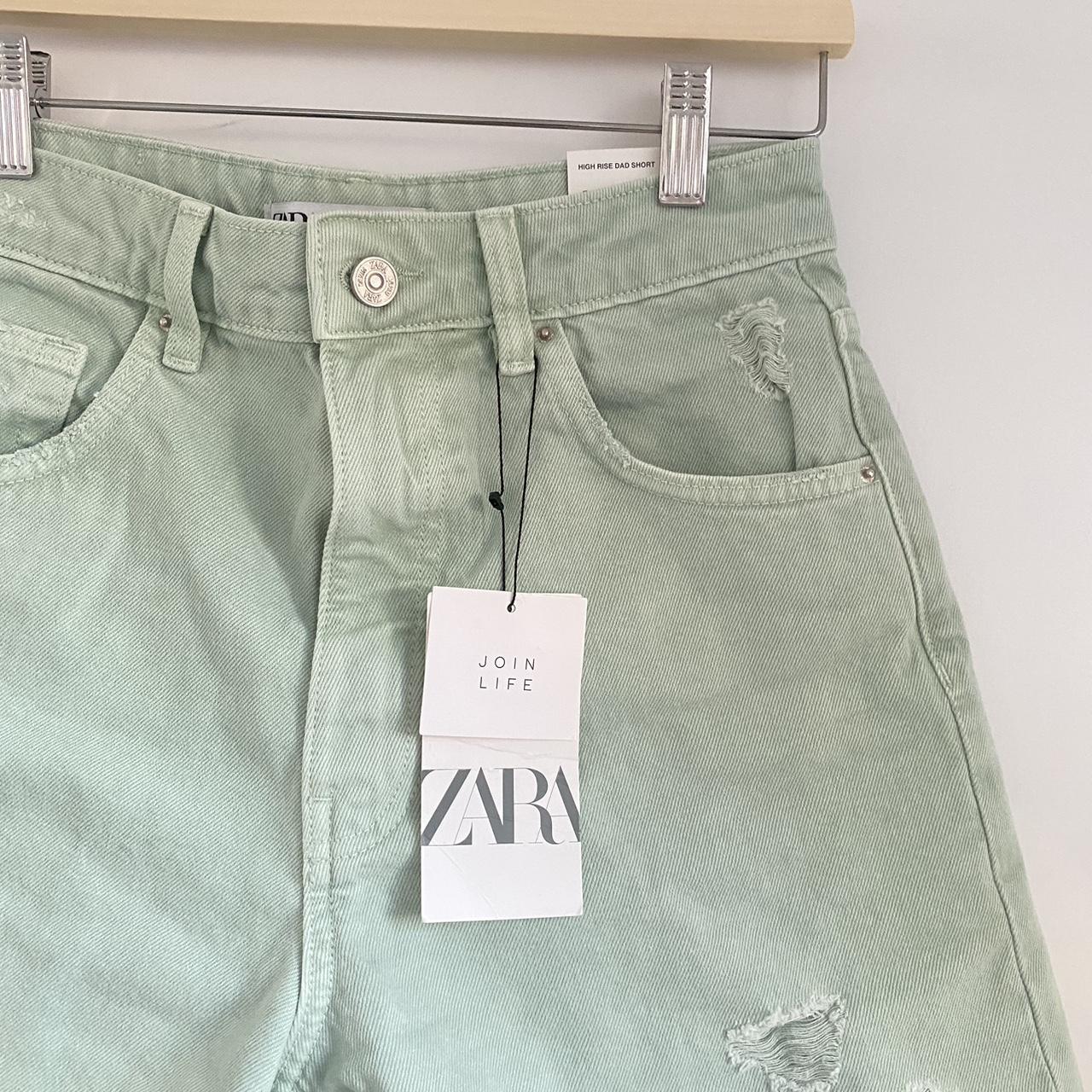 Zara denim shorts Size UK 6 Colour: Sage... - Depop
