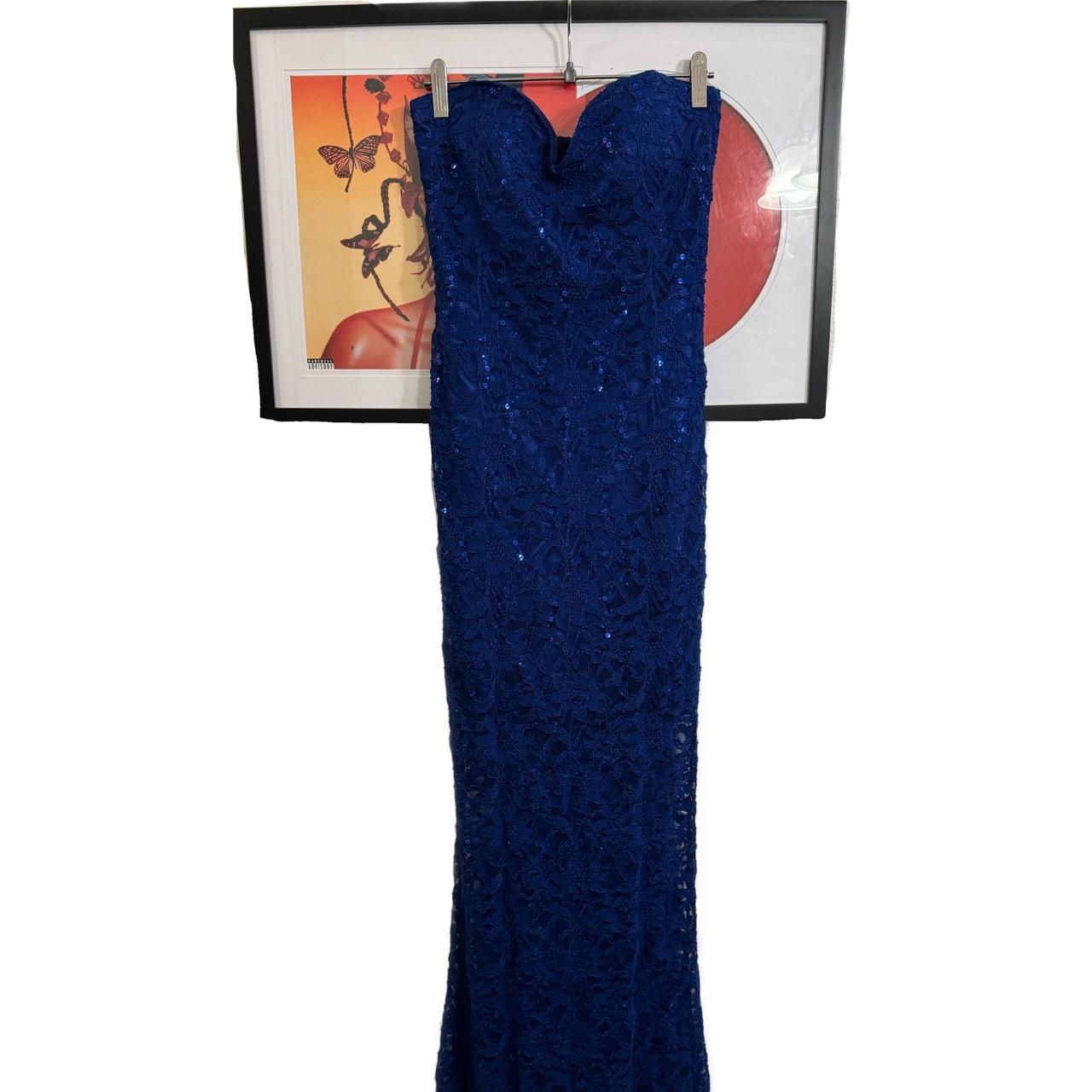 Vintage Y2K blue jump lace strapless dress size 5/6 - Depop