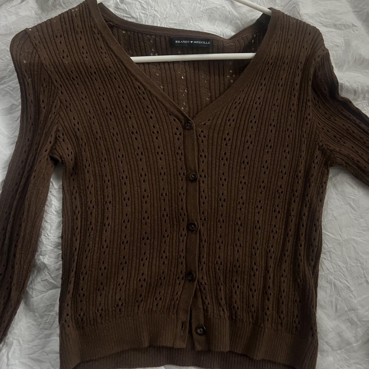 brandy melville brown eyelet cardigan super cute... - Depop