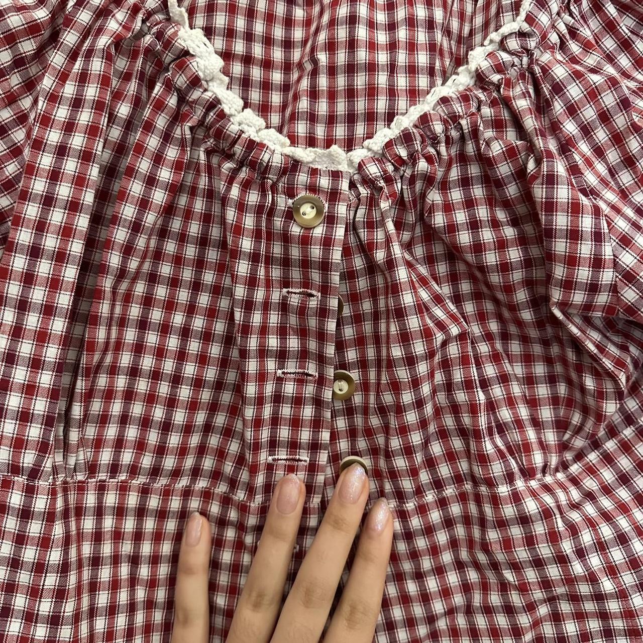 Frilly vintage plaid red button top Size S So cute... - Depop