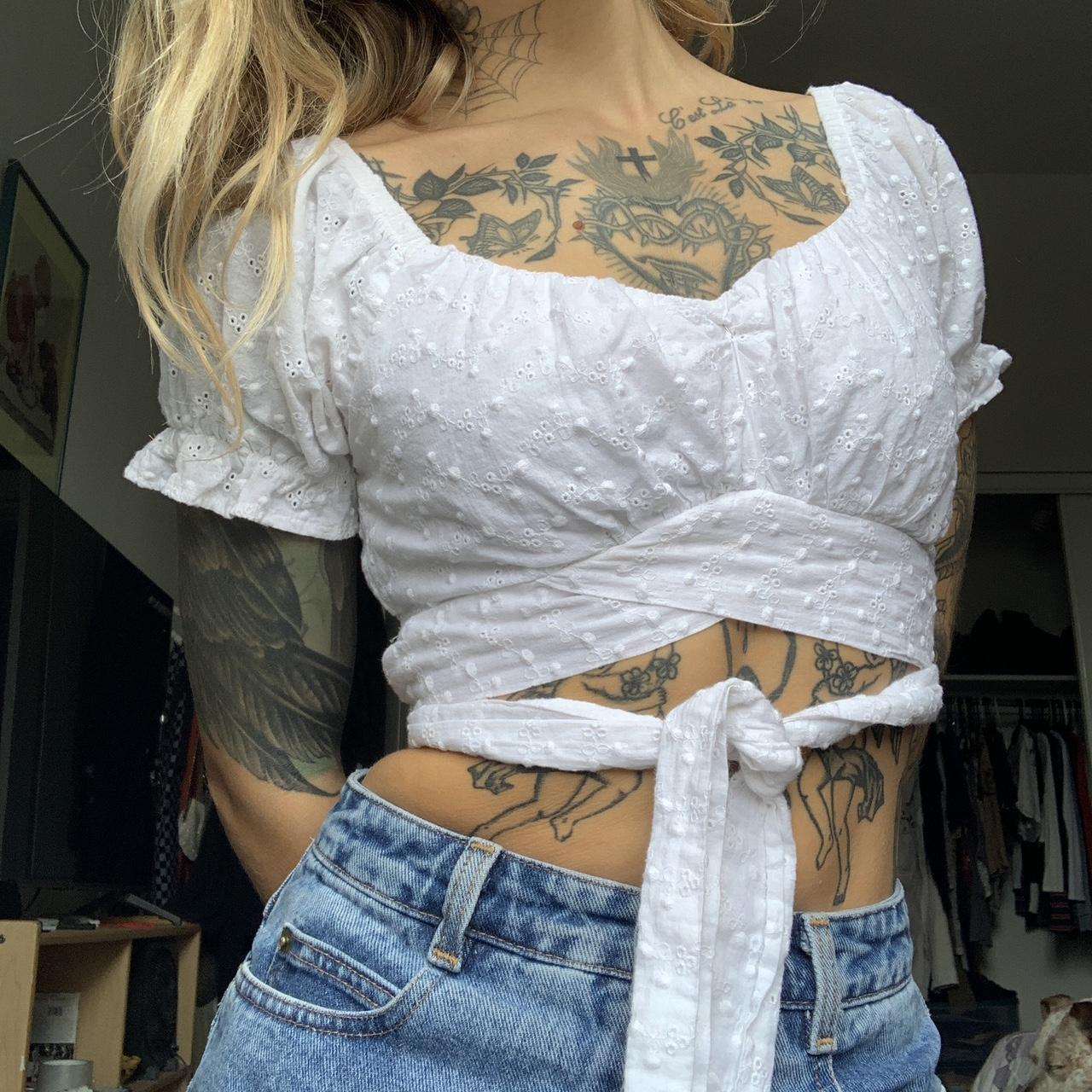 White cottage core crop top Only worn a few... - Depop
