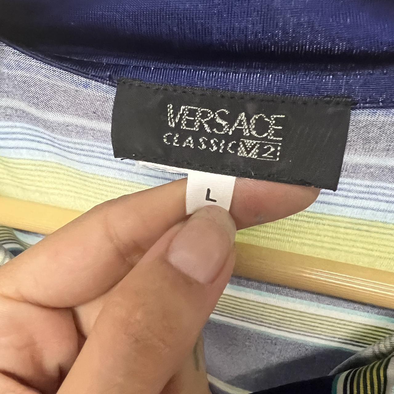 1990s Versace Classic V2 striped dress w rhinestone... - Depop