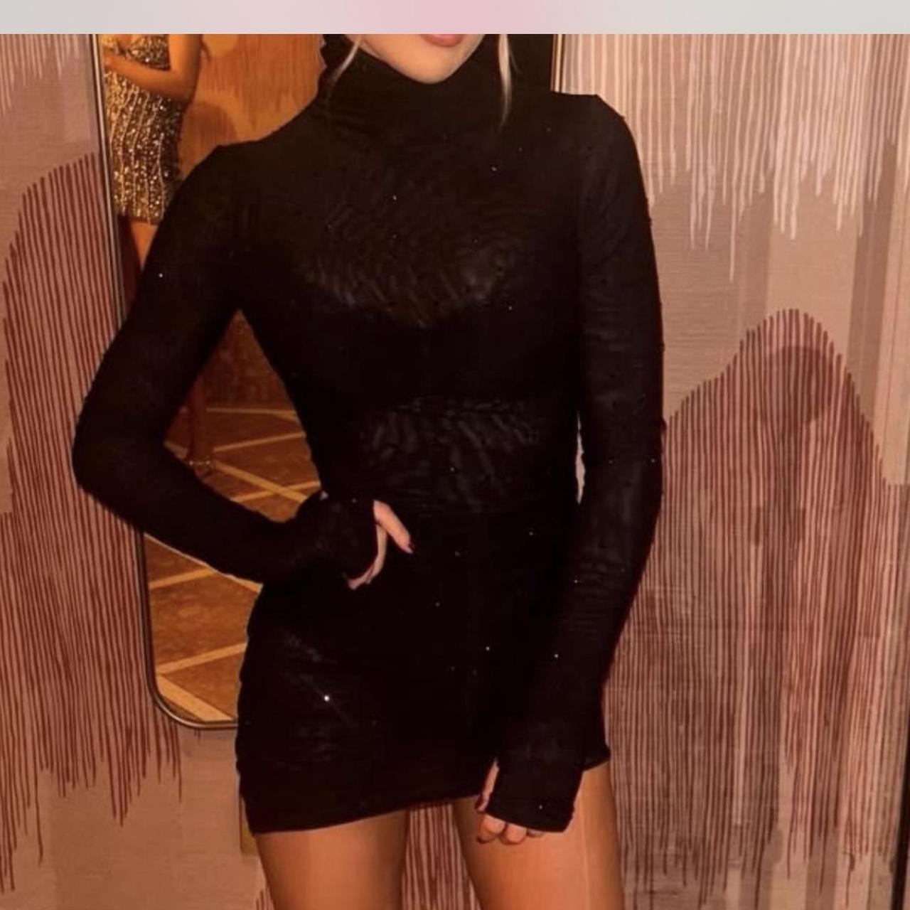 Black mesh diamond Arelia studio dress Size x small... | Depop