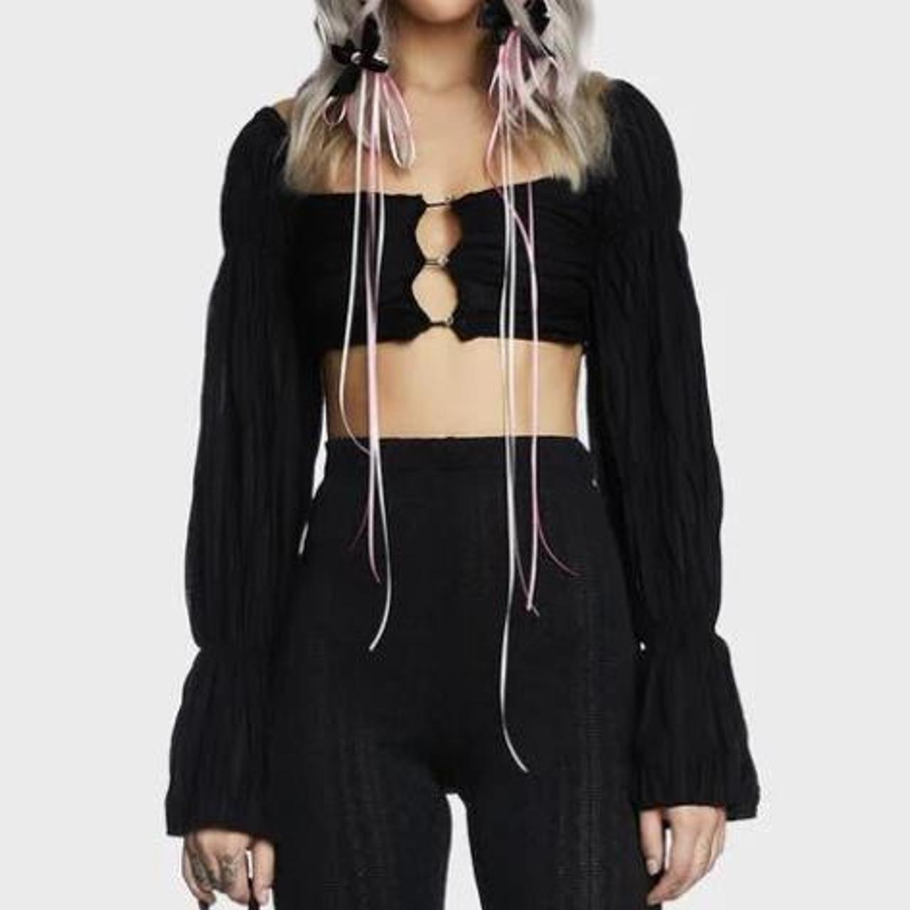 Dolls kill button up crop top Size small NWOT... - Depop