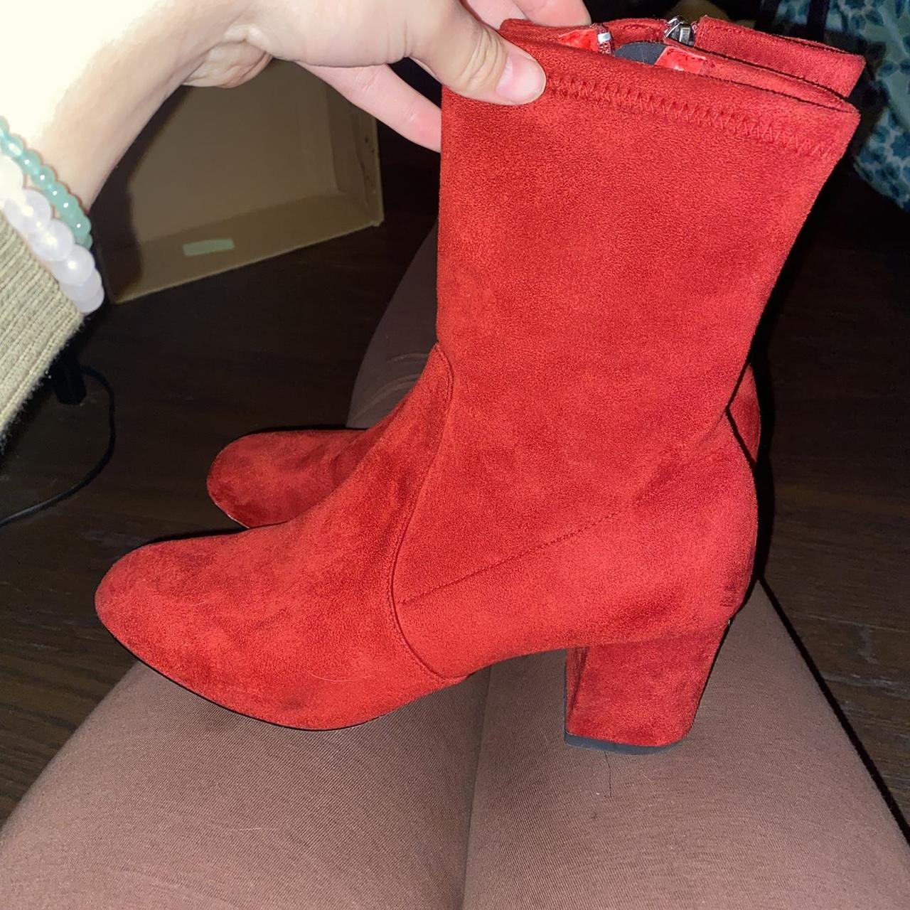 Cute red zip up boots. Perfect for the holiday... - Depop