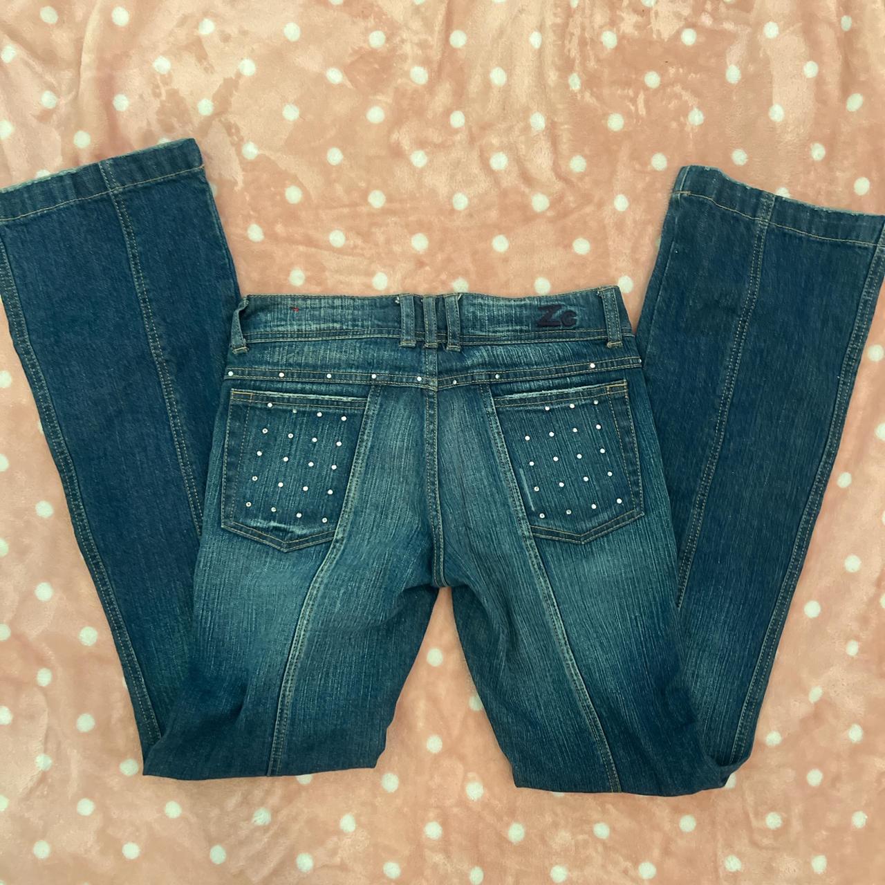 Vintage flare low rise jeans with rhinestones on... | Depop