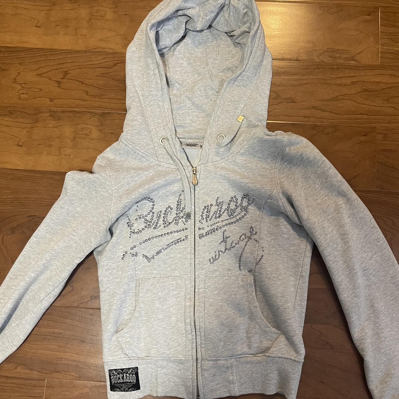 vintage rhinestone bedazzled buckaroo gray cropped... - Depop