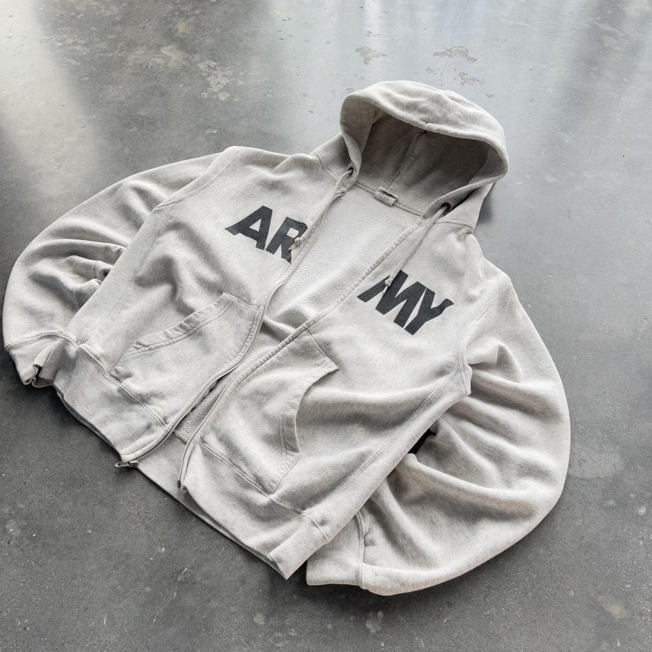 Vintage 70s/80s army cropped boxy fit zip up hoodie.... - Depop