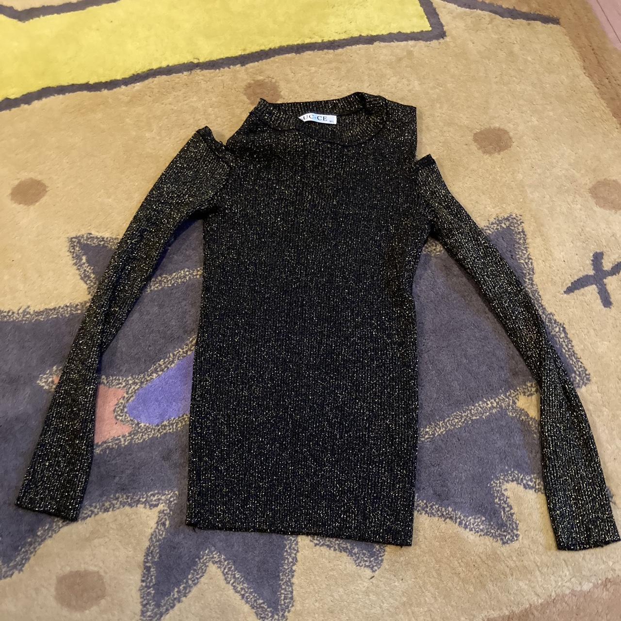 Boohoo Women's Black and Gold Jumper | Depop
