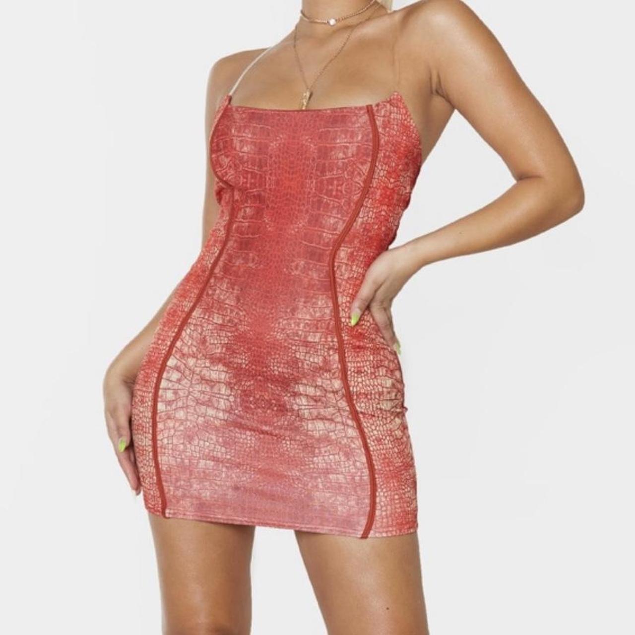 Red Snake Print Binded Detail Clear Strap Bodycon... - Depop