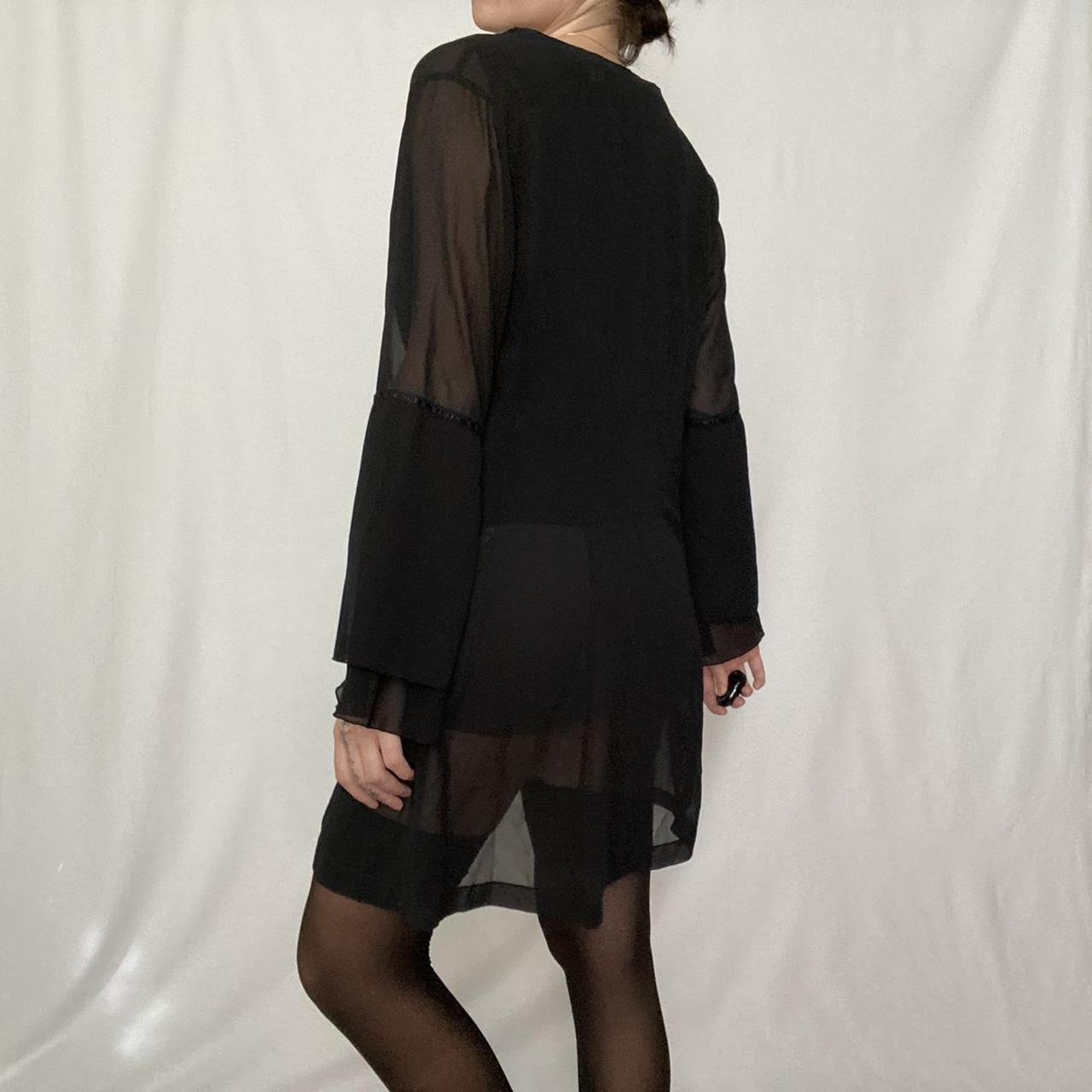 black sheer mesh robe with ribbon tie and bell... - Depop