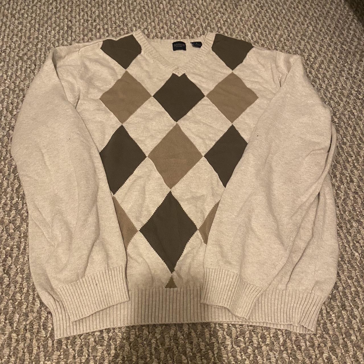 arrow argyle sweater in various shades of brown,... - Depop