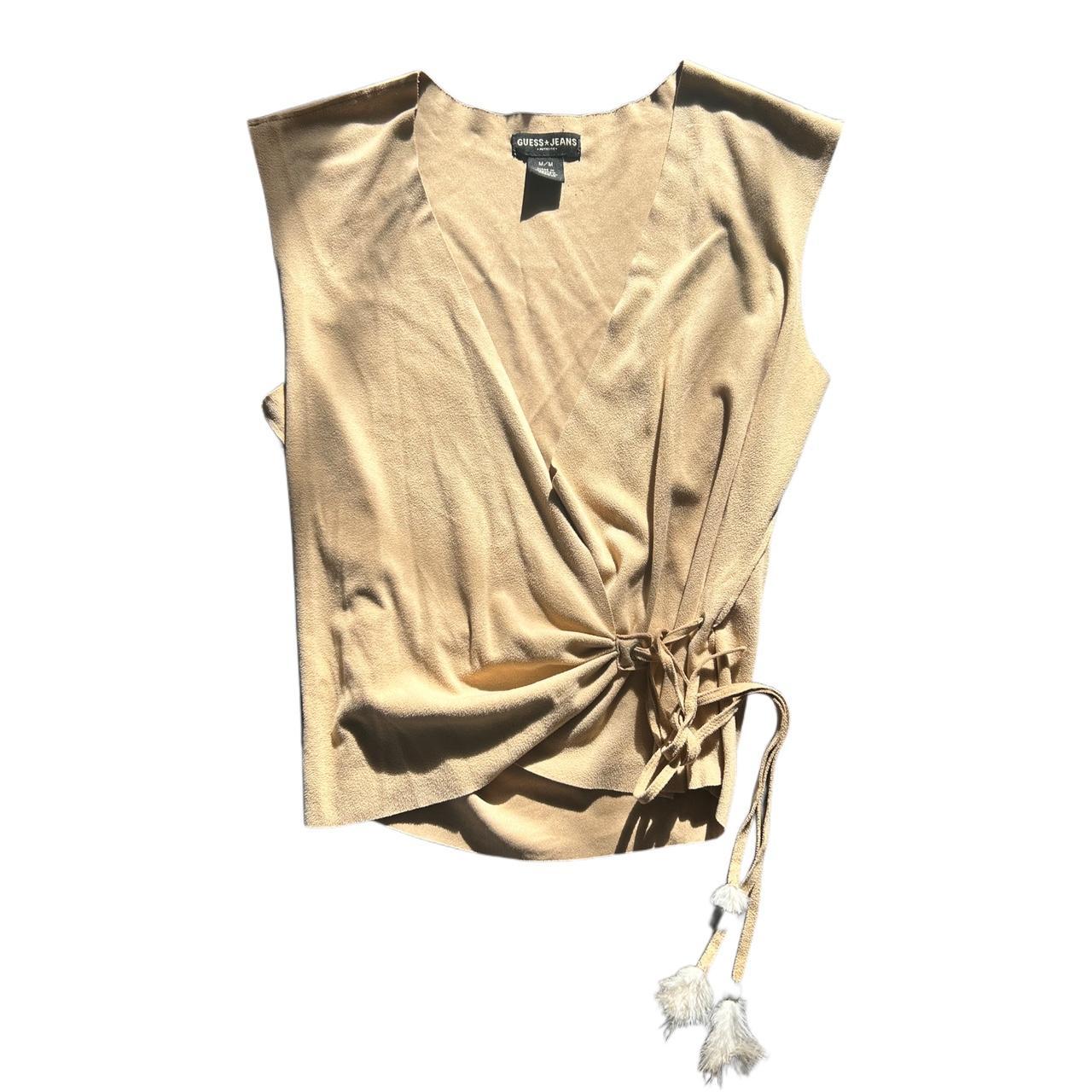 Guess Authentic Faux Suede Wrap Top! Feather Fringe... - Depop