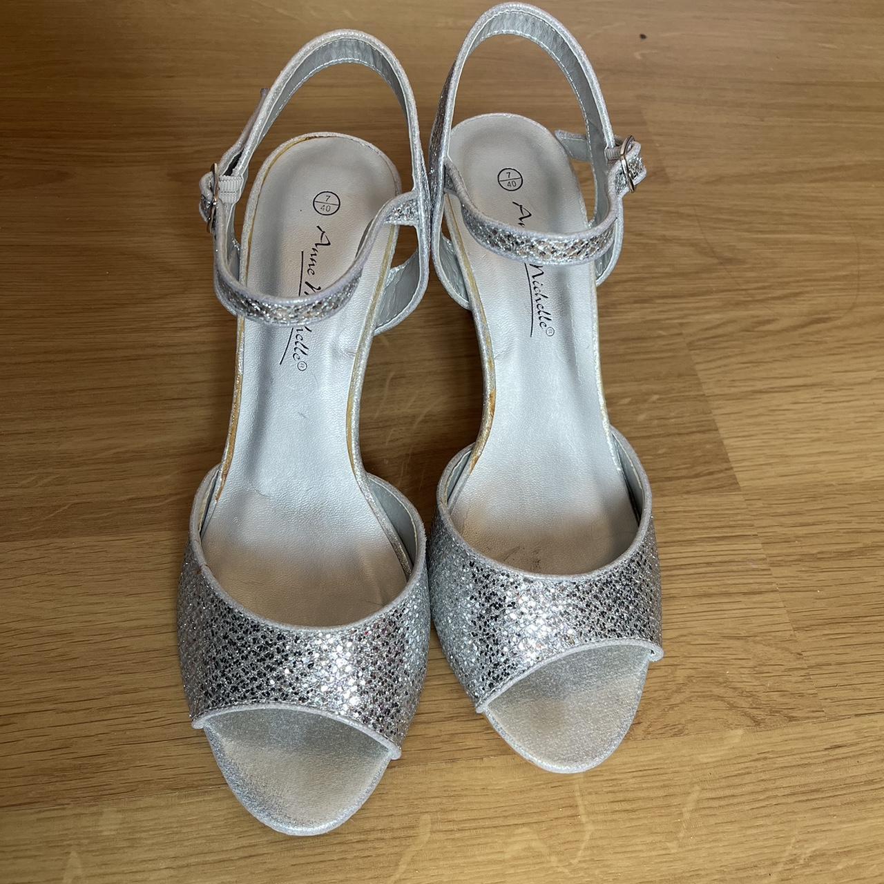 Silver high heeled sandals. 3 inch heel. Only worn... - Depop