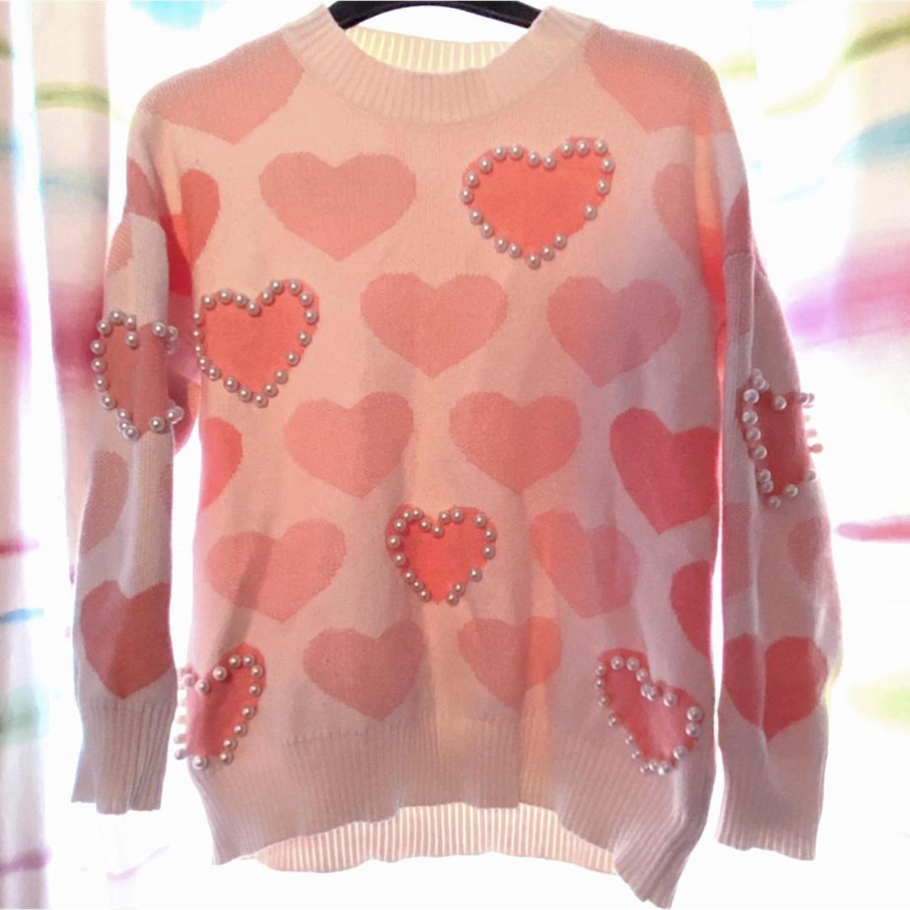 pearly heart jumper ₊˚ʚ adorable pink hearts jumper... - Depop