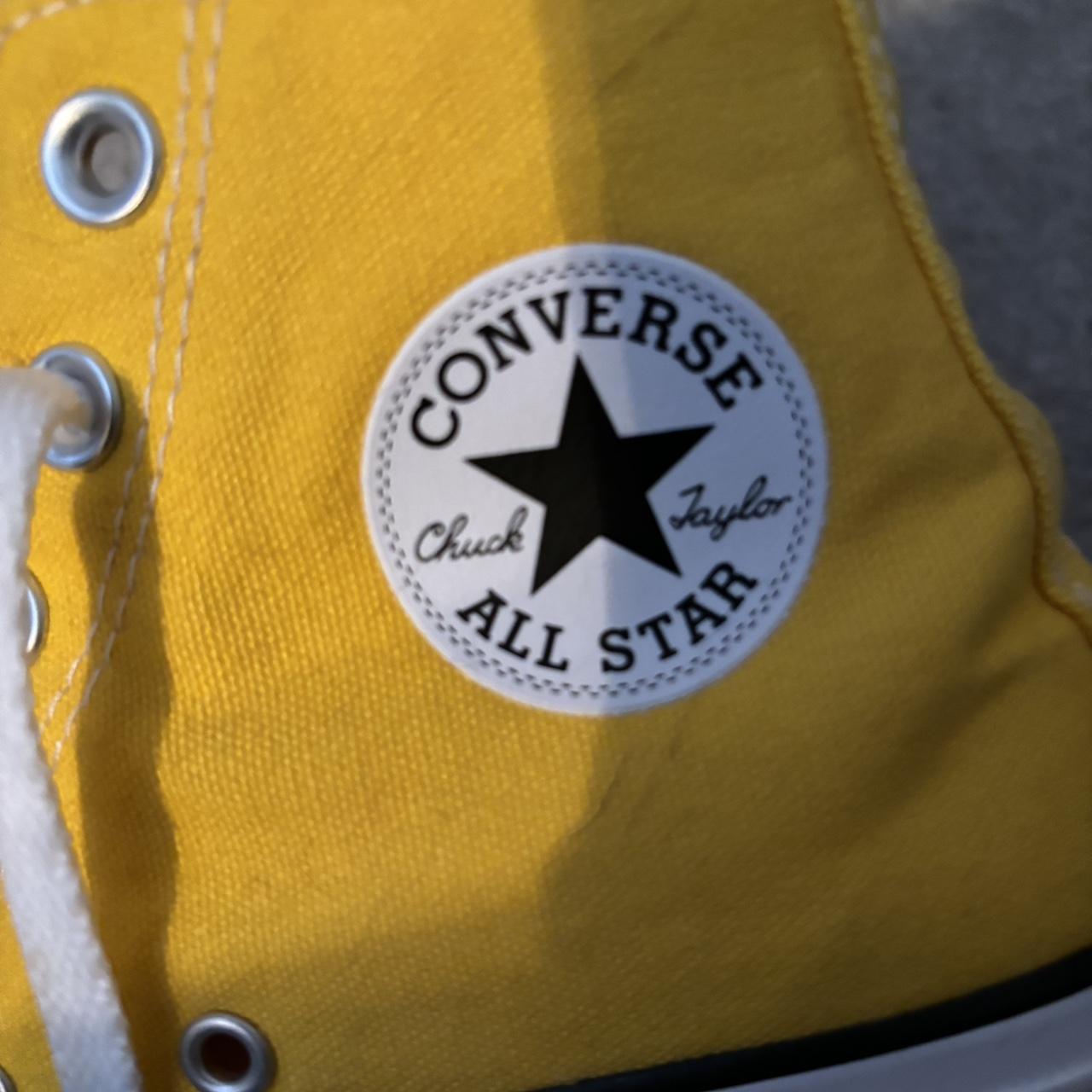 yellow converse chuck taylor high tops women’s size... - Depop
