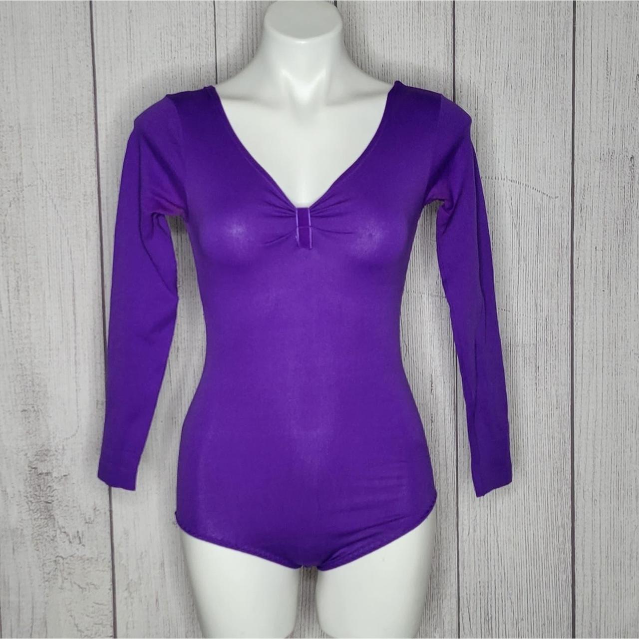 Vintage 70s Purple Long Sleeve Danskin Bodysuit,... - Depop