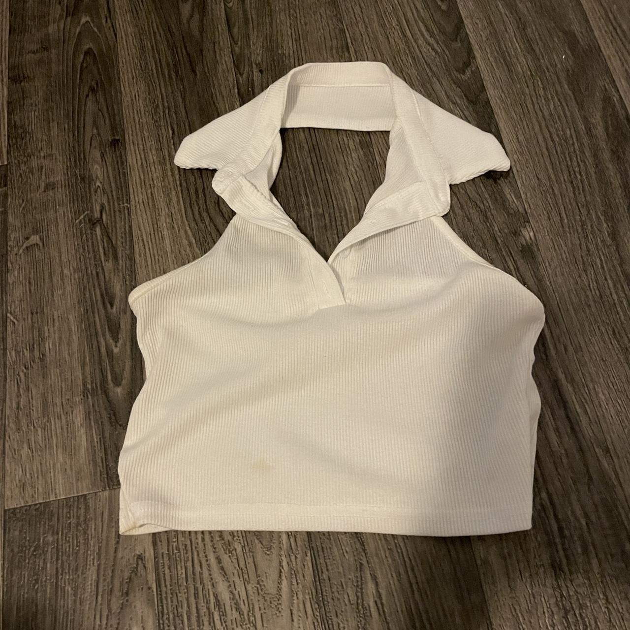 Crop top with collar - sexy open back - bright white... - Depop