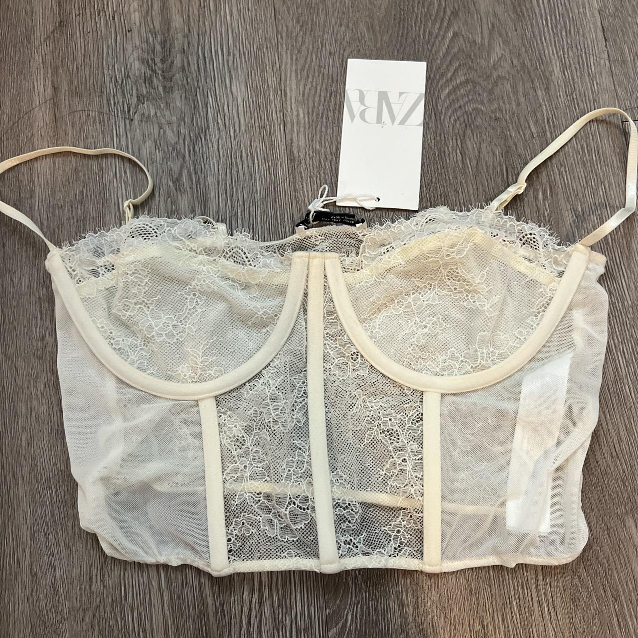 white lace zara corset top. brand new with tags and... - Depop