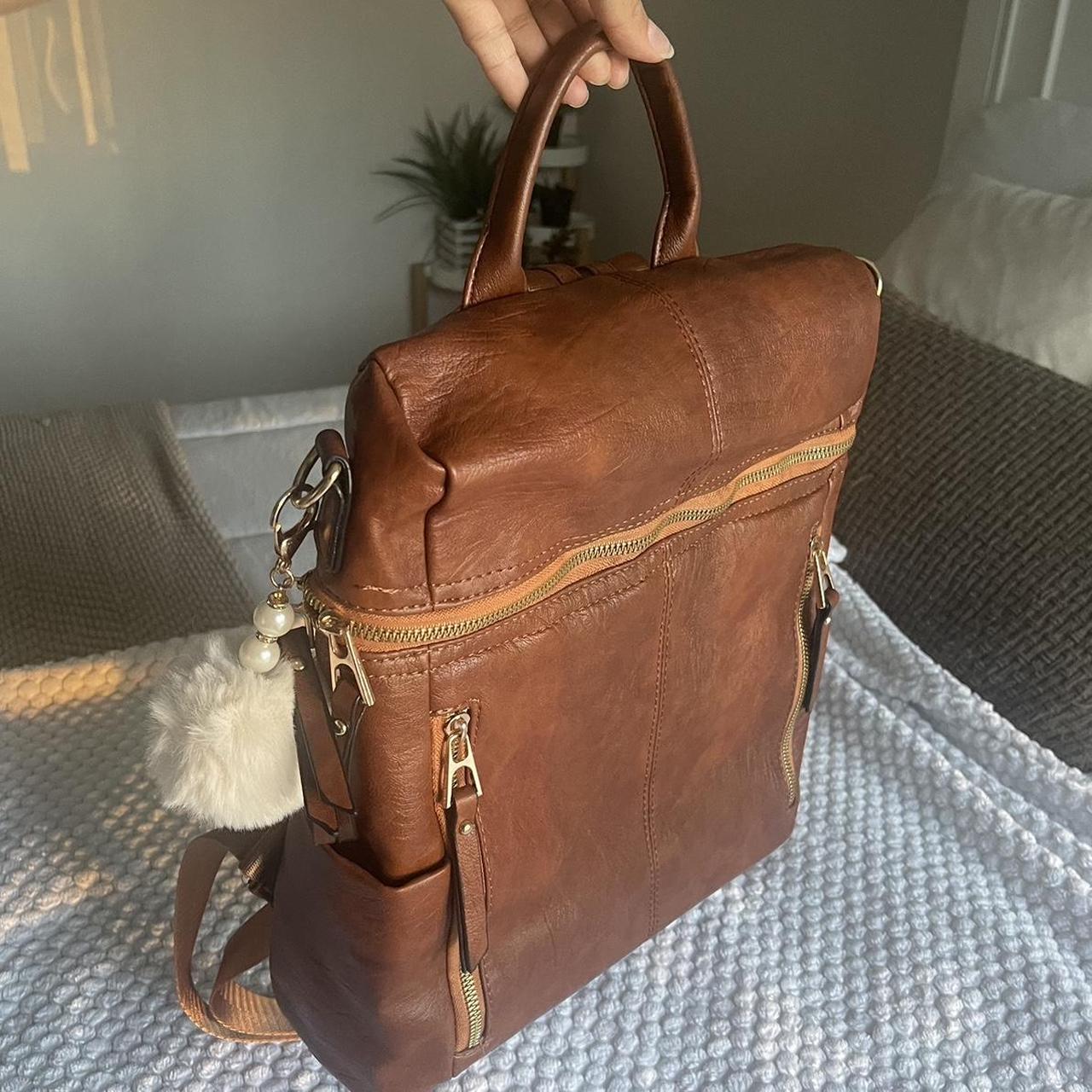 Cutest brown leather back pack 🤍 #school #casual... - Depop