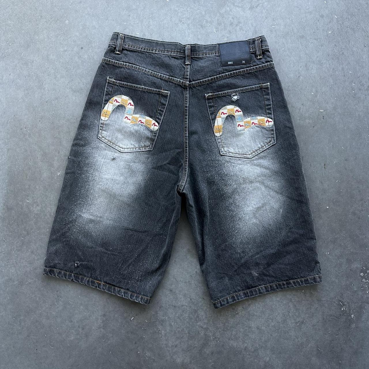 Crazy Vintage Y2K Evisu Baggy Jorts Cyber Skater... - Depop