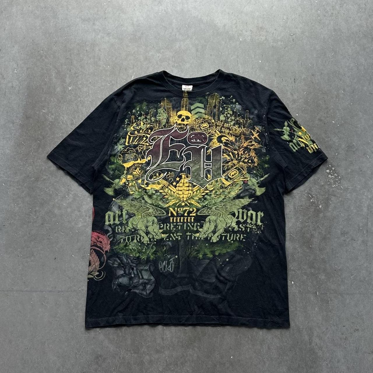 Vintage Y2K Ecko Unltd Skull T Shirt All Over Print... - Depop