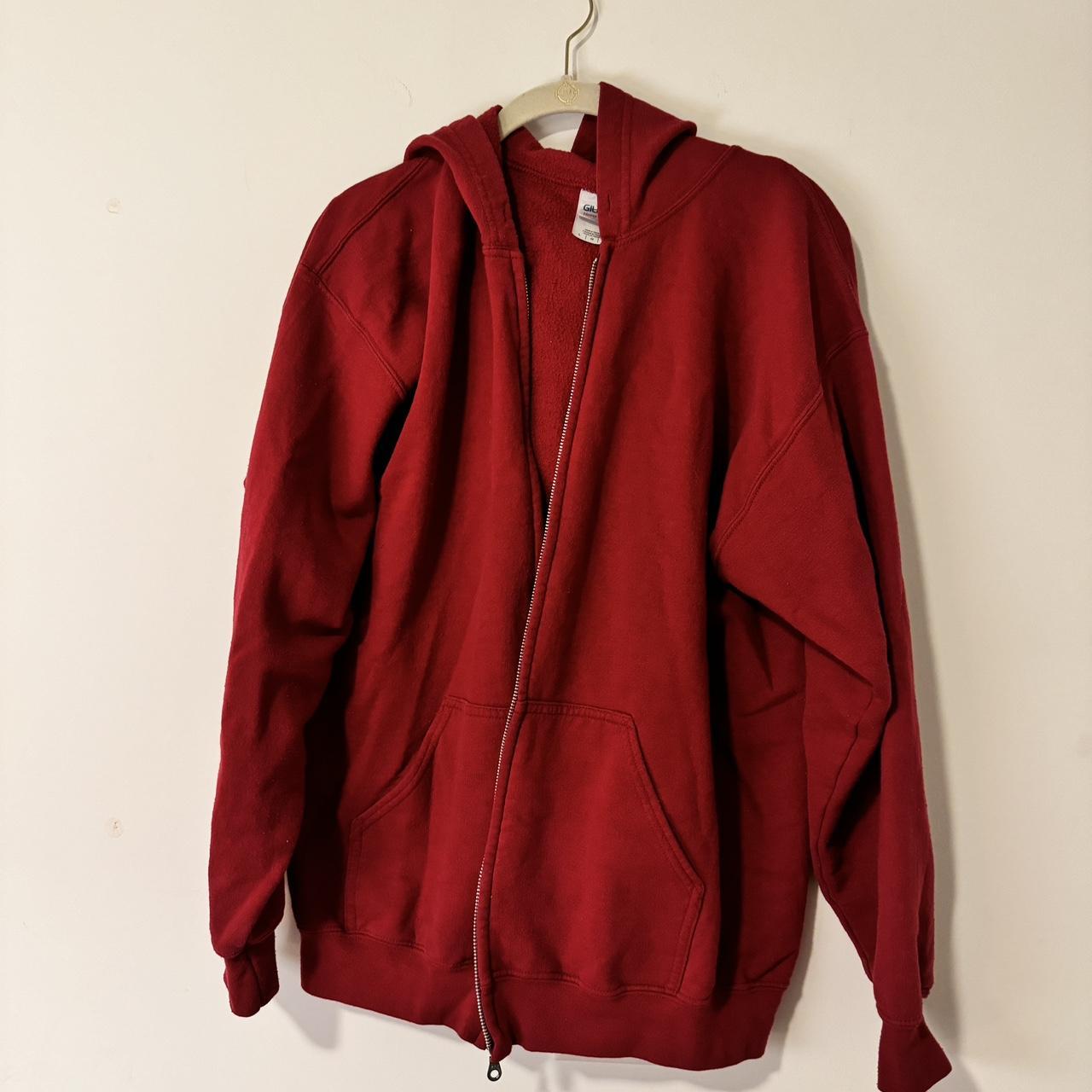 Gildan Large Red Zip Up Jacket Cozy and perfect for... - Depop