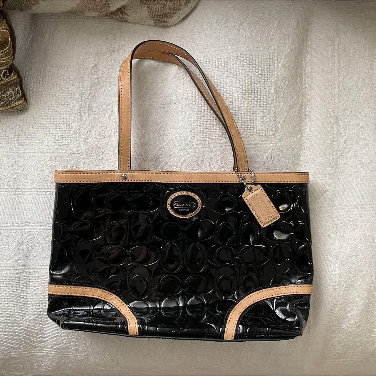 Black patent leather two tone Coach Handbag from the... - Depop