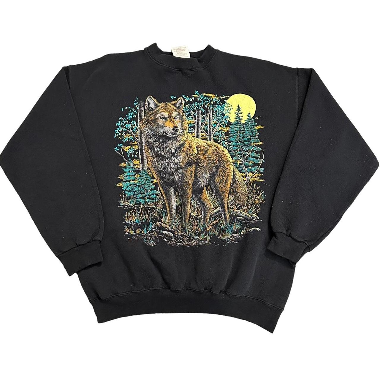 Vintage 1990s Lone Wolf Forest Sweatshirt Pull Over... - Depop