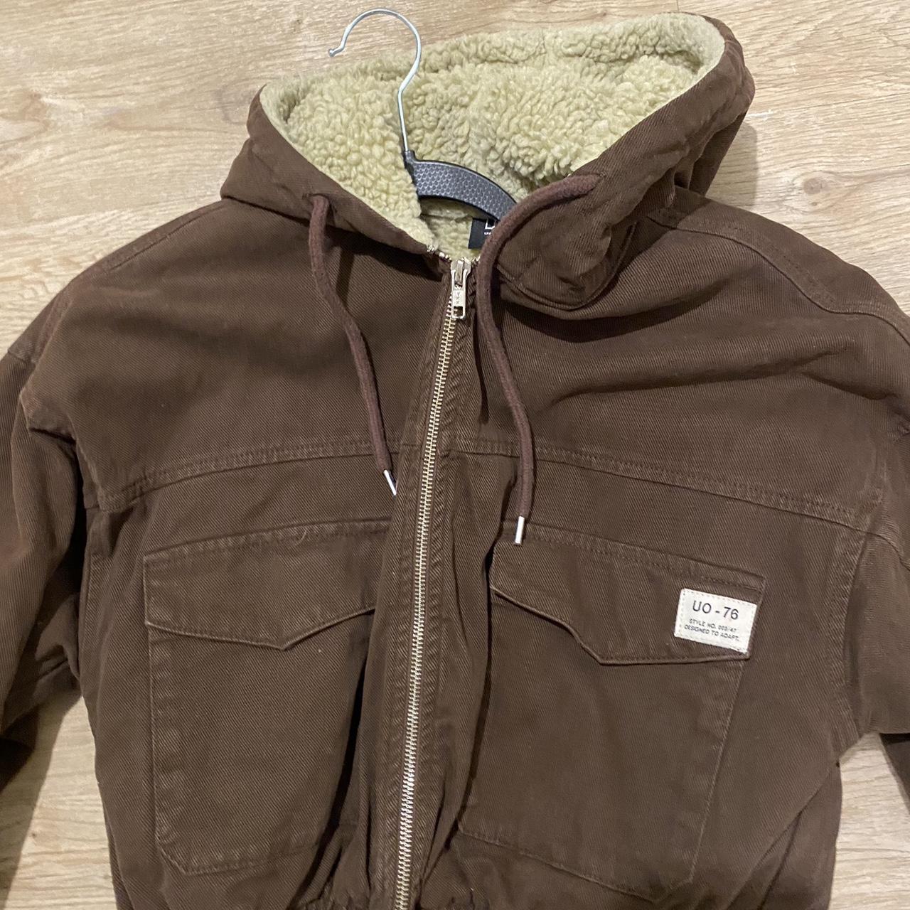 Cropped Brown work jacket with fluffy inside. Urban... - Depop