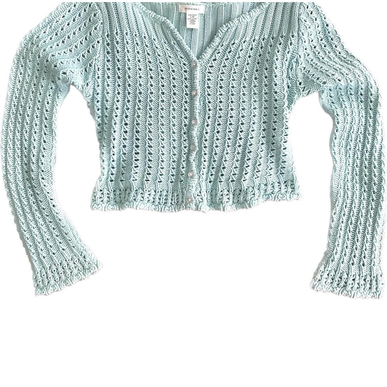 Rochas paris light blue crochet cardigan with... - Depop