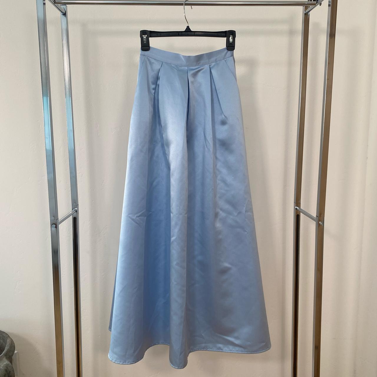 Baby blue satin fixed box pleat skirt. Front... - Depop