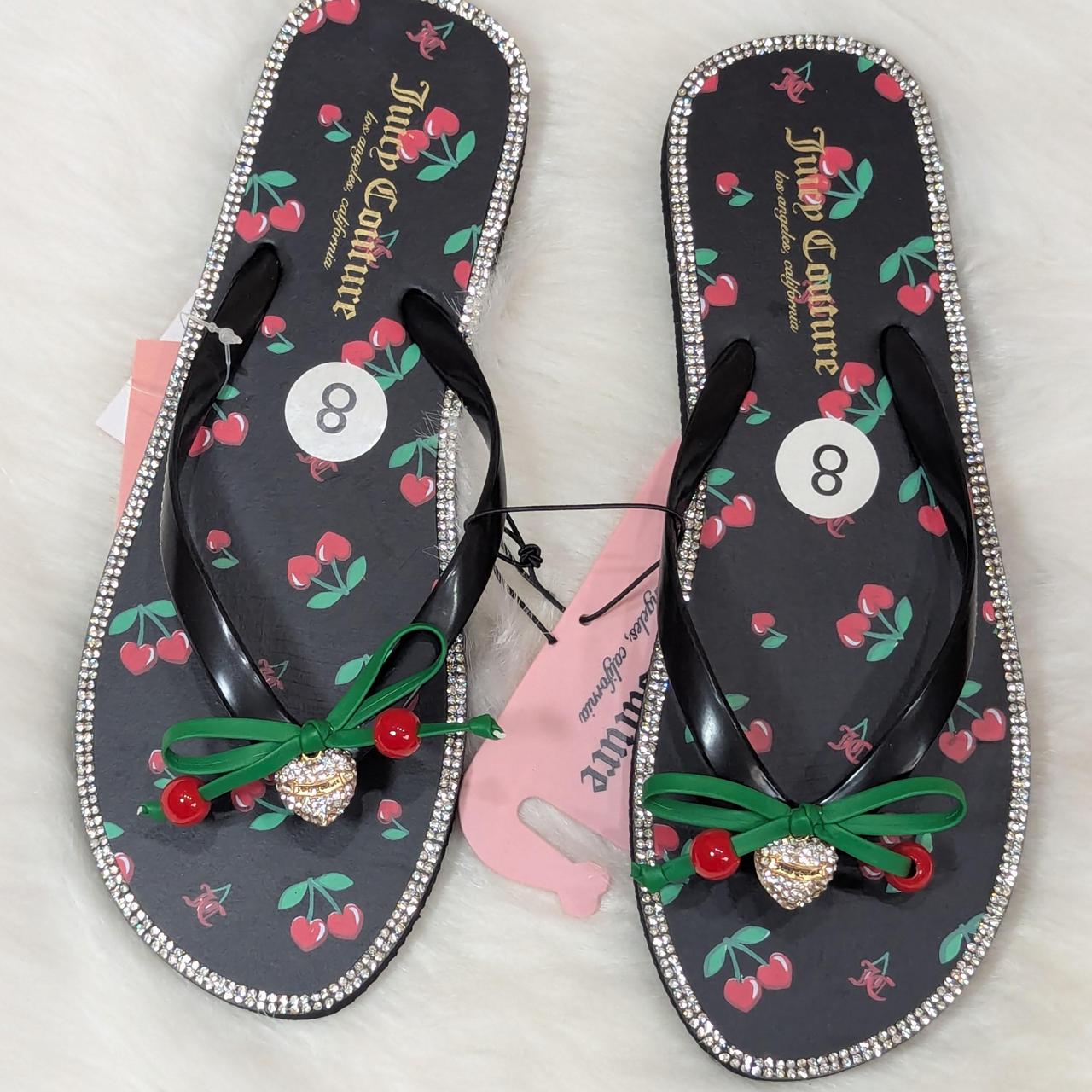 🍒Juicy Couture black and red cherry flip flops🍒... | Depop