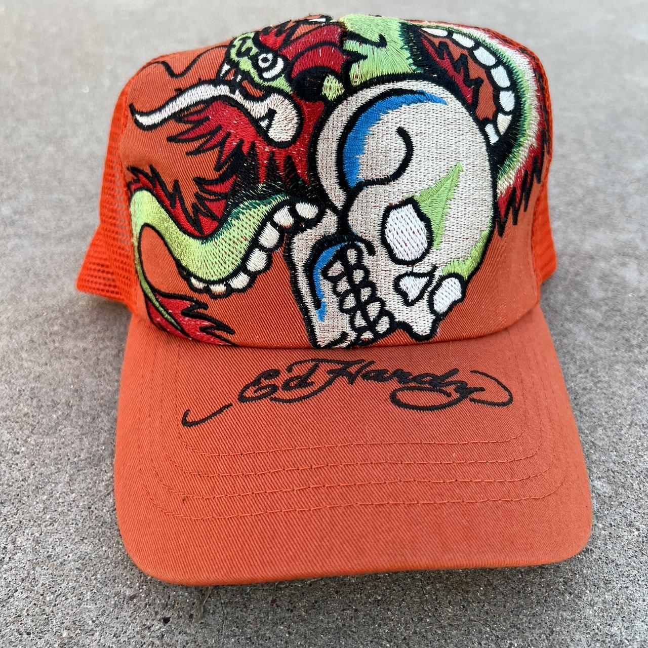 Ed Hardy Men's Orange Hat | Depop