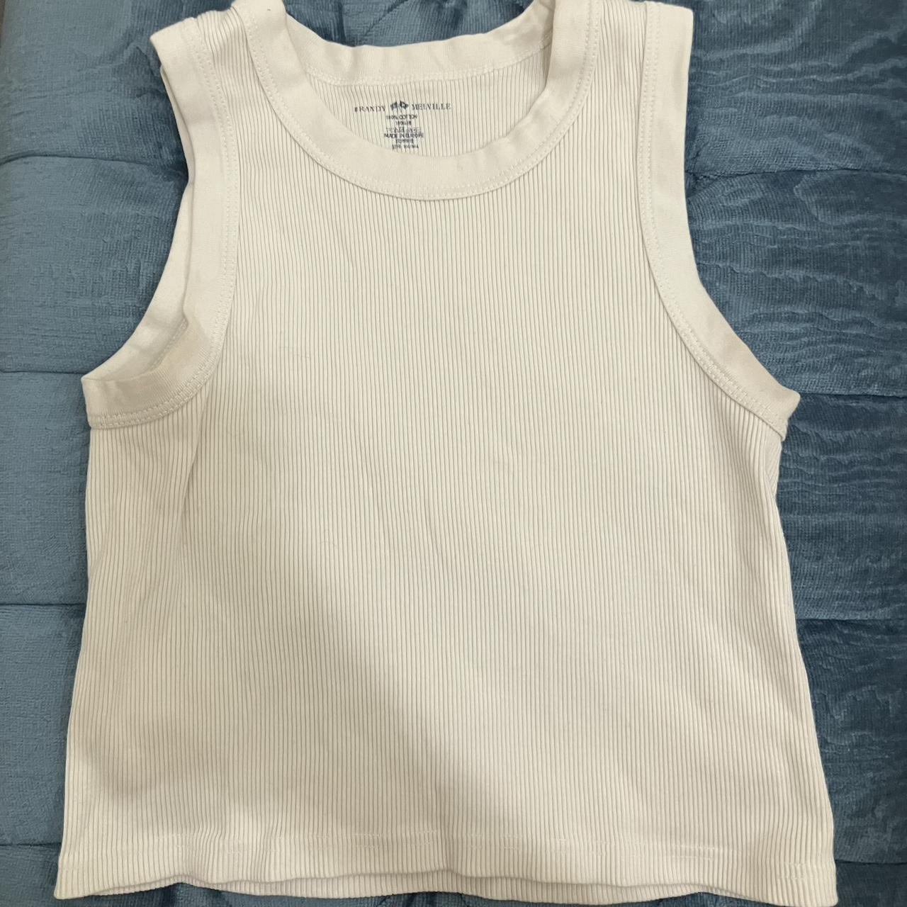 Brandy ribbed white wife beater tank top - Depop