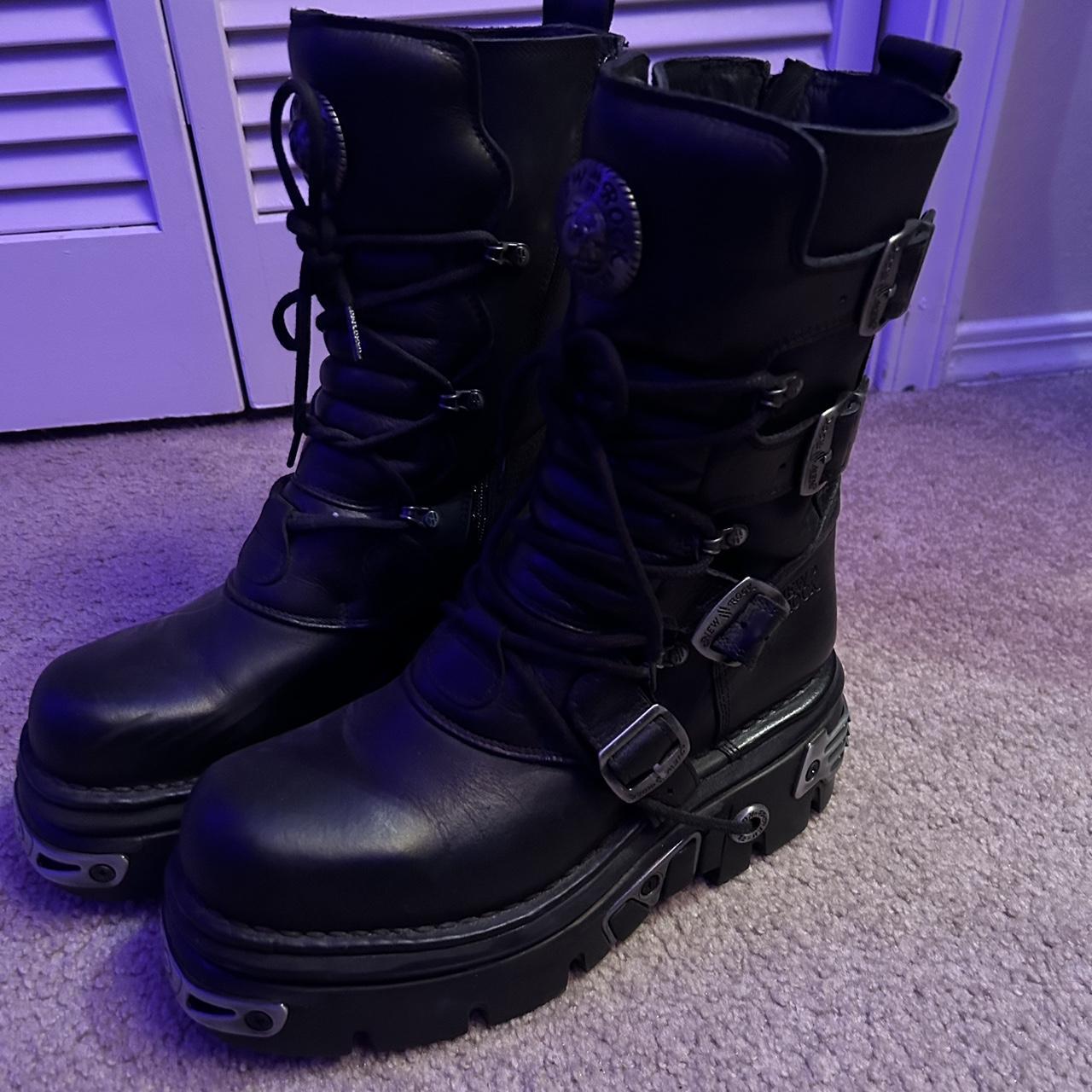 New rock Leather Boots In Perfect condition, Worn... - Depop