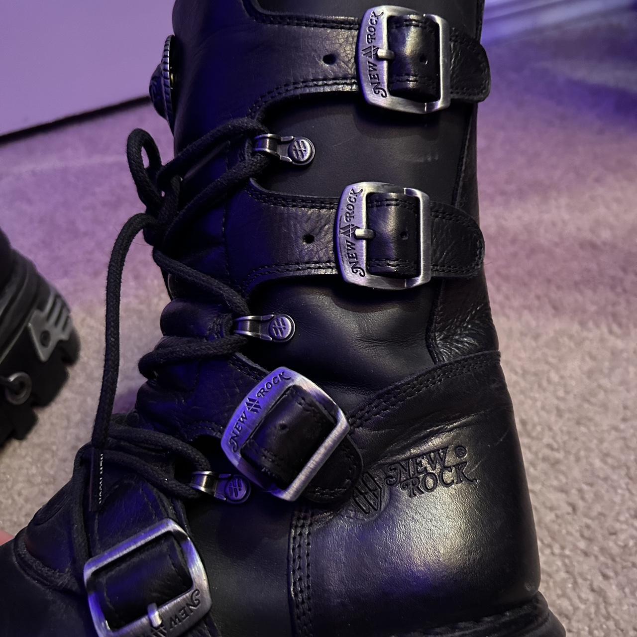 New rock Leather Boots In Perfect condition, Worn... - Depop