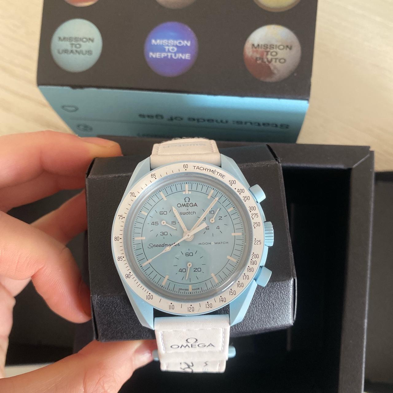 Omega Men's Blue and White Watch | Depop