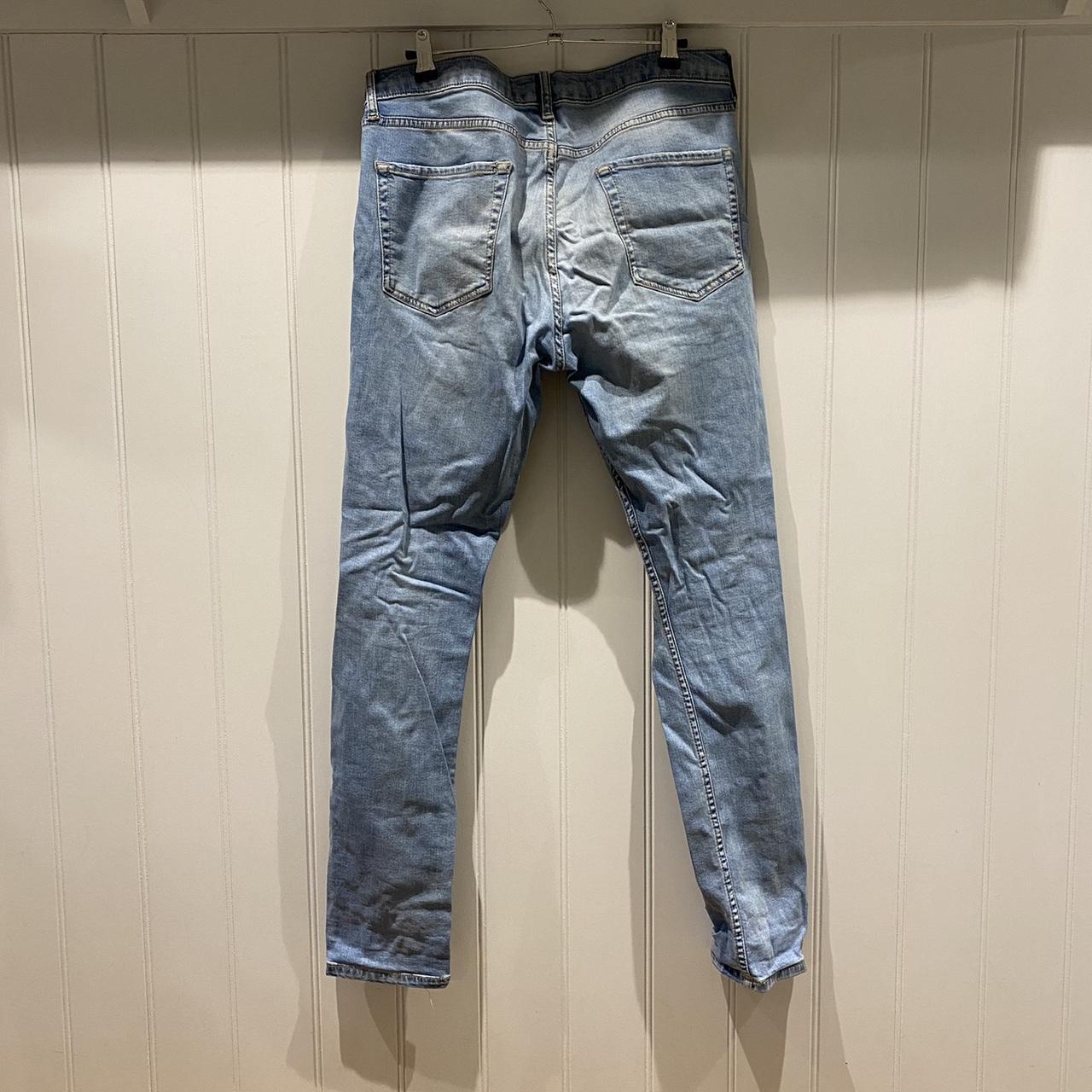 Topman ripped stretch skinny jeans in light blue... - Depop