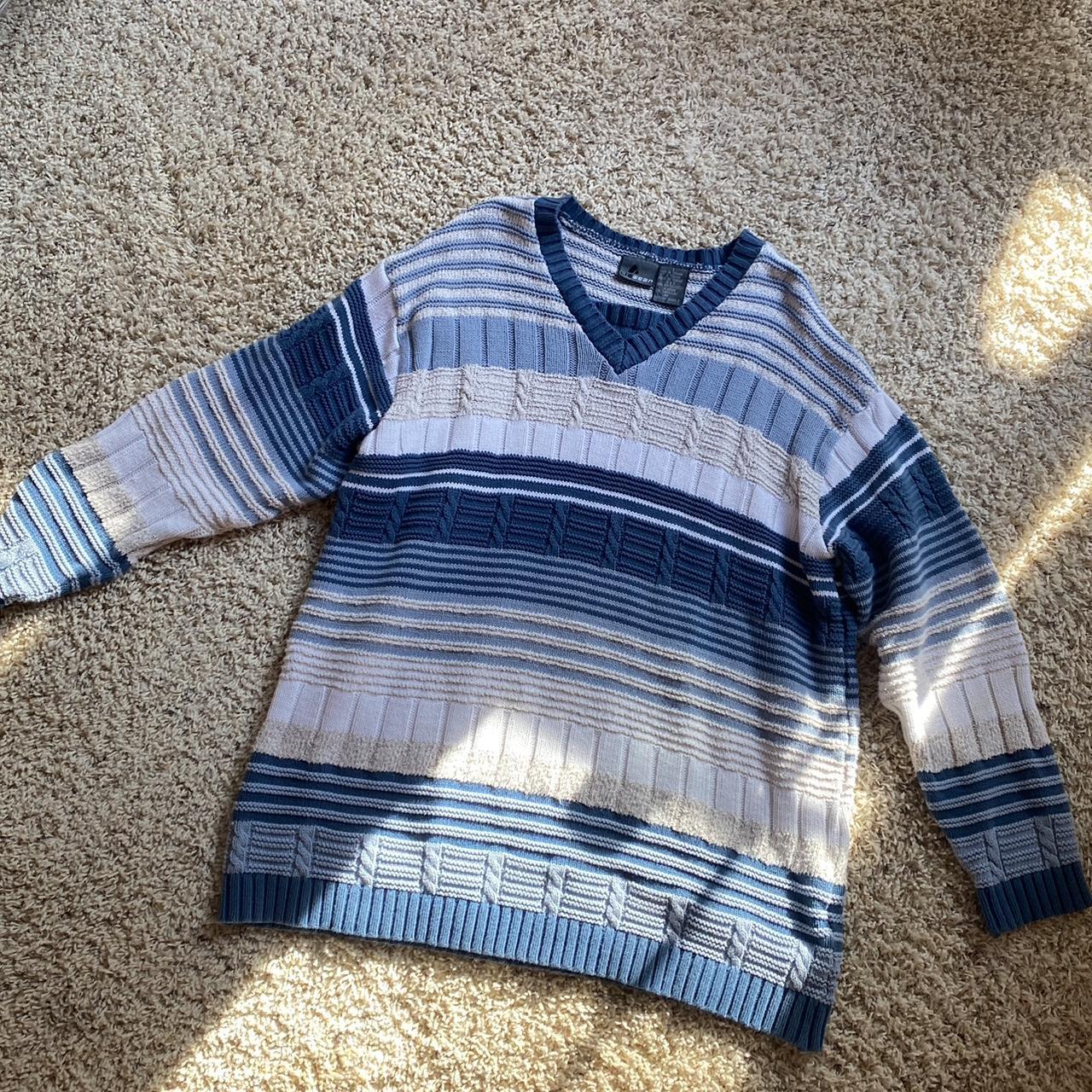 Vintage blue striped coogi sweater lookalike. $20 +... - Depop