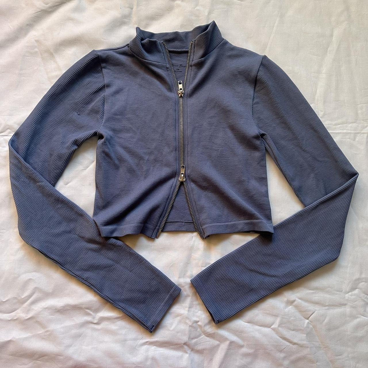blue ribbed zip up 🎀 • sz s/m • soft interior •... - Depop