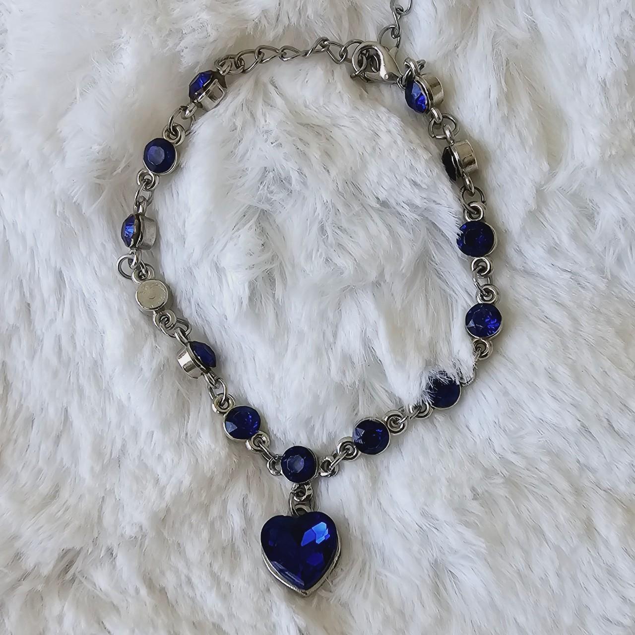 silver bracelet/anklet with blue faux stones Goth... - Depop